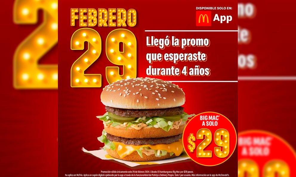 McDonald's lanza promoción de hamburguesa Big Mac a 29 pesos