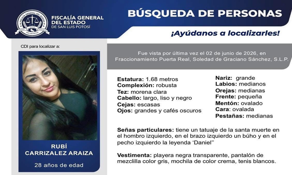 Solicitan apoyo para localizar a Rubí Carrizalez Araiza