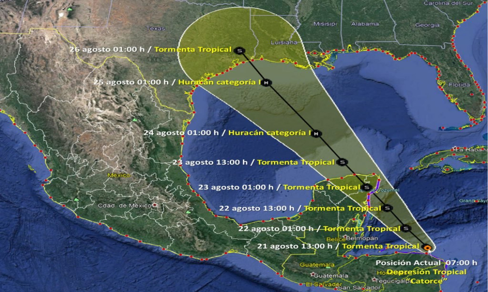 Depresión Tropical 14 Se Aproxima A La Península De Yucatán